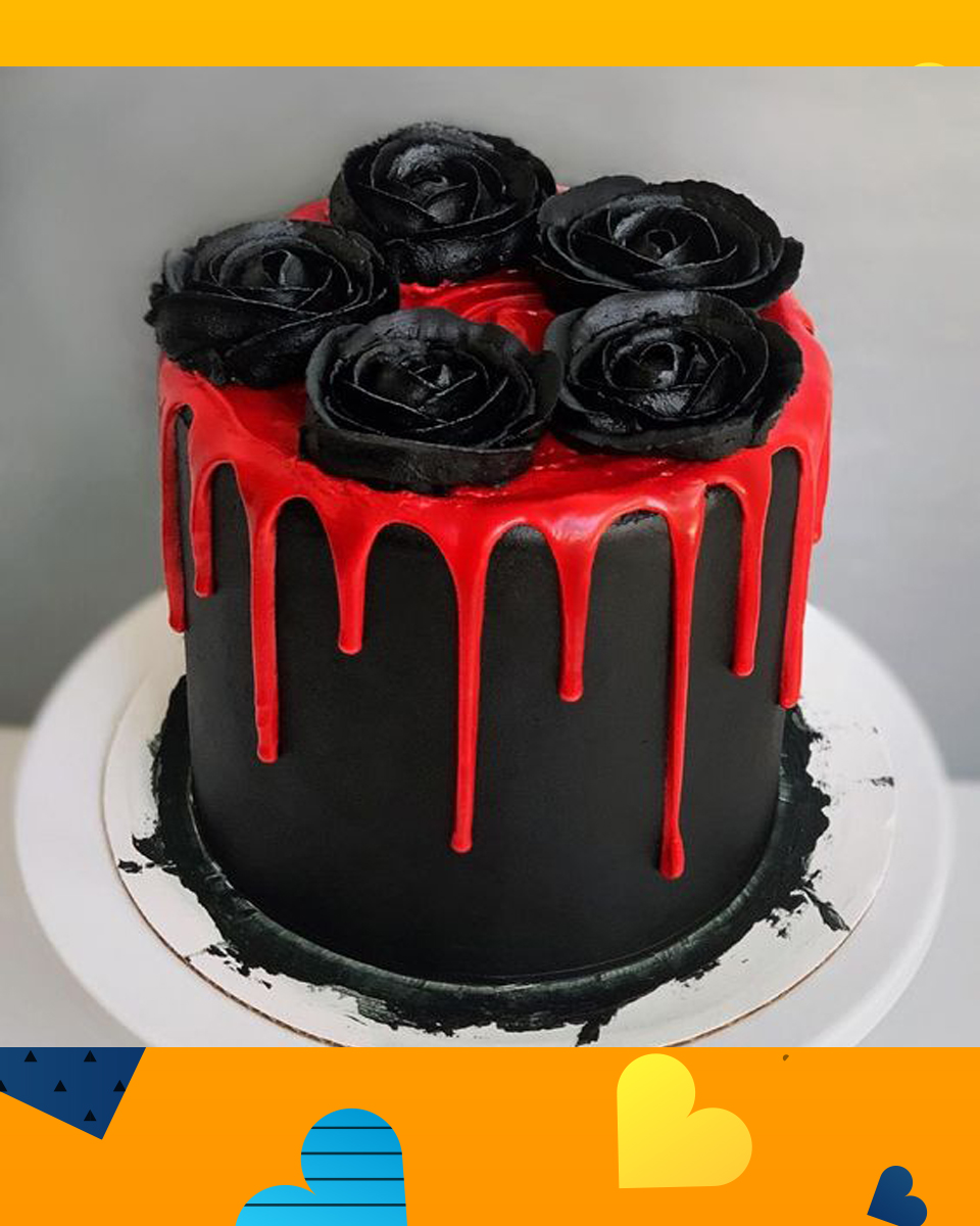 Spooky Black Buttercream Frosted Red Velvet Cake - NaBakery